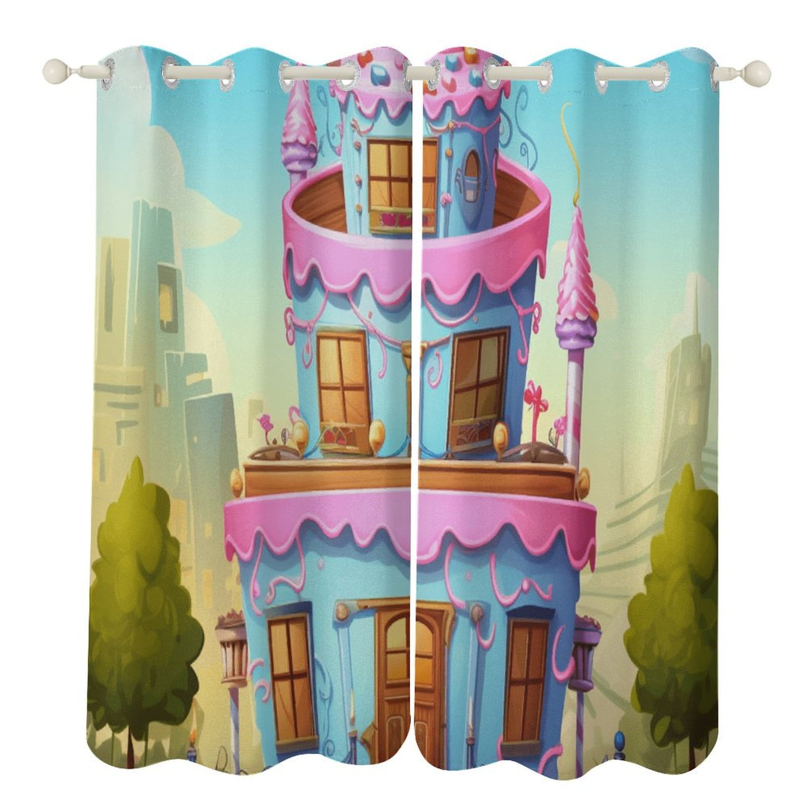 Cartoon Birthday Cake Window Curtain Panels Grommet Blackout Curtains ...