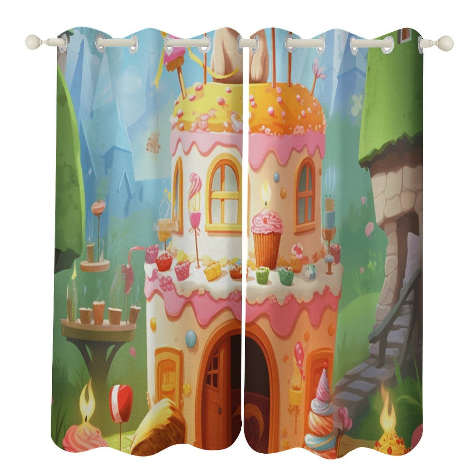 Cartoon Birthday Cake Window Curtain Panels Grommet Blackout Curtains ...