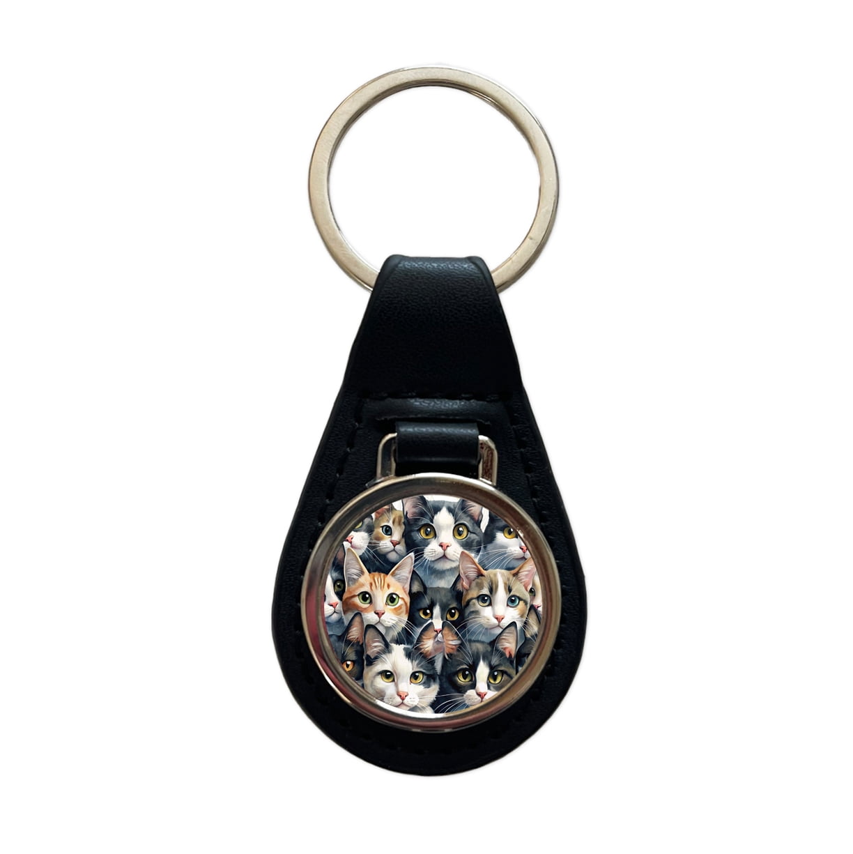 Cartoon Black And White Cats Metal Black Leather Keychain - Walmart.com