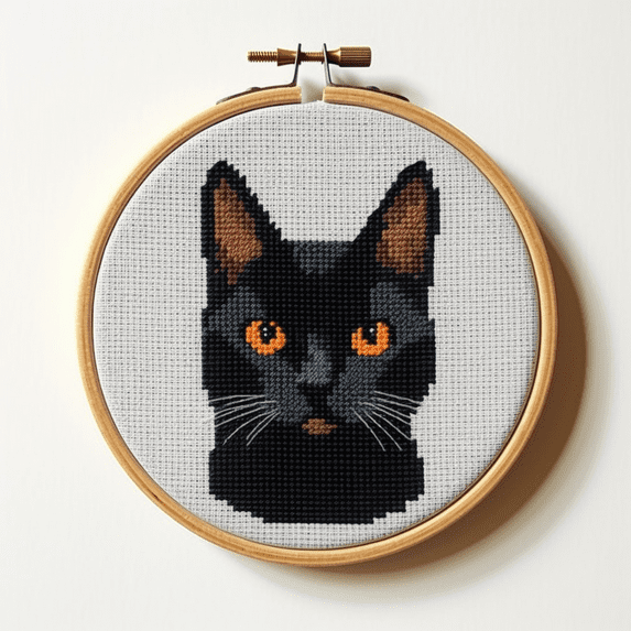 Cartoon Black Cat DIY Stamped Cross Stitch Kits for Beginners Easy with ...