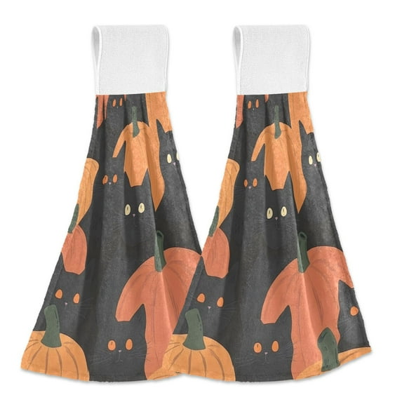 Cartoon Black Cat Pattern Design Hand Towels 2 Pack Quick Drying Home ...
