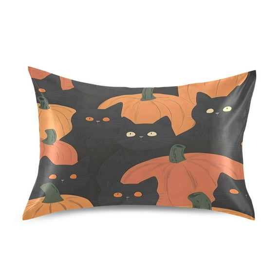 Cartoon Black Cat Pattern Design Pillowcase Queen Size Luxury Silky ...