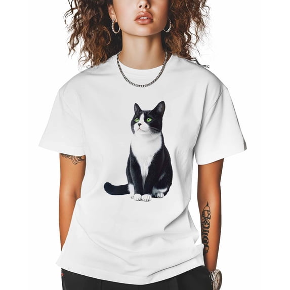 Cartoon Black Cat T Shirts for Women Short Sleeve Cotton Crewneck T ...
