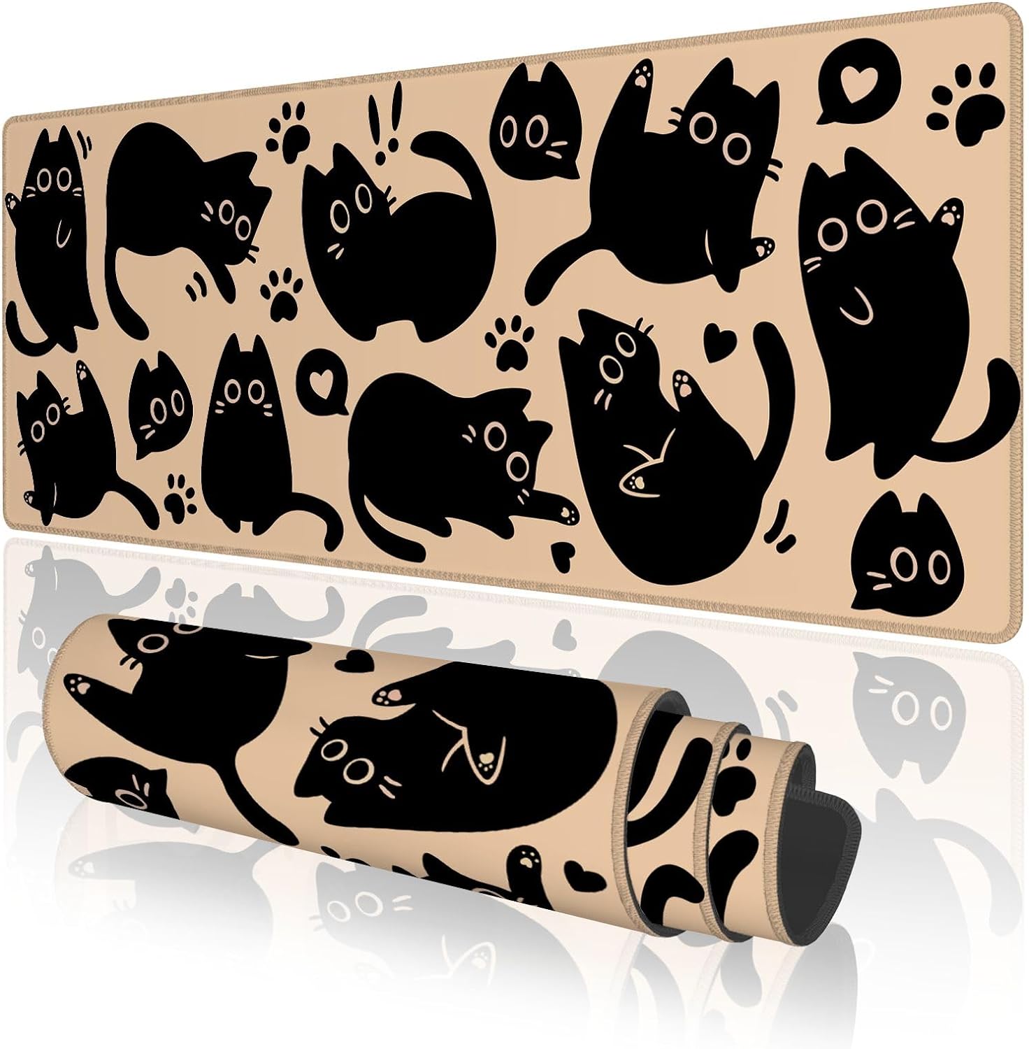 Cartoon Black Cats Large Gaming Mouse Pad with Anti-Slip Base, Kawaii ...