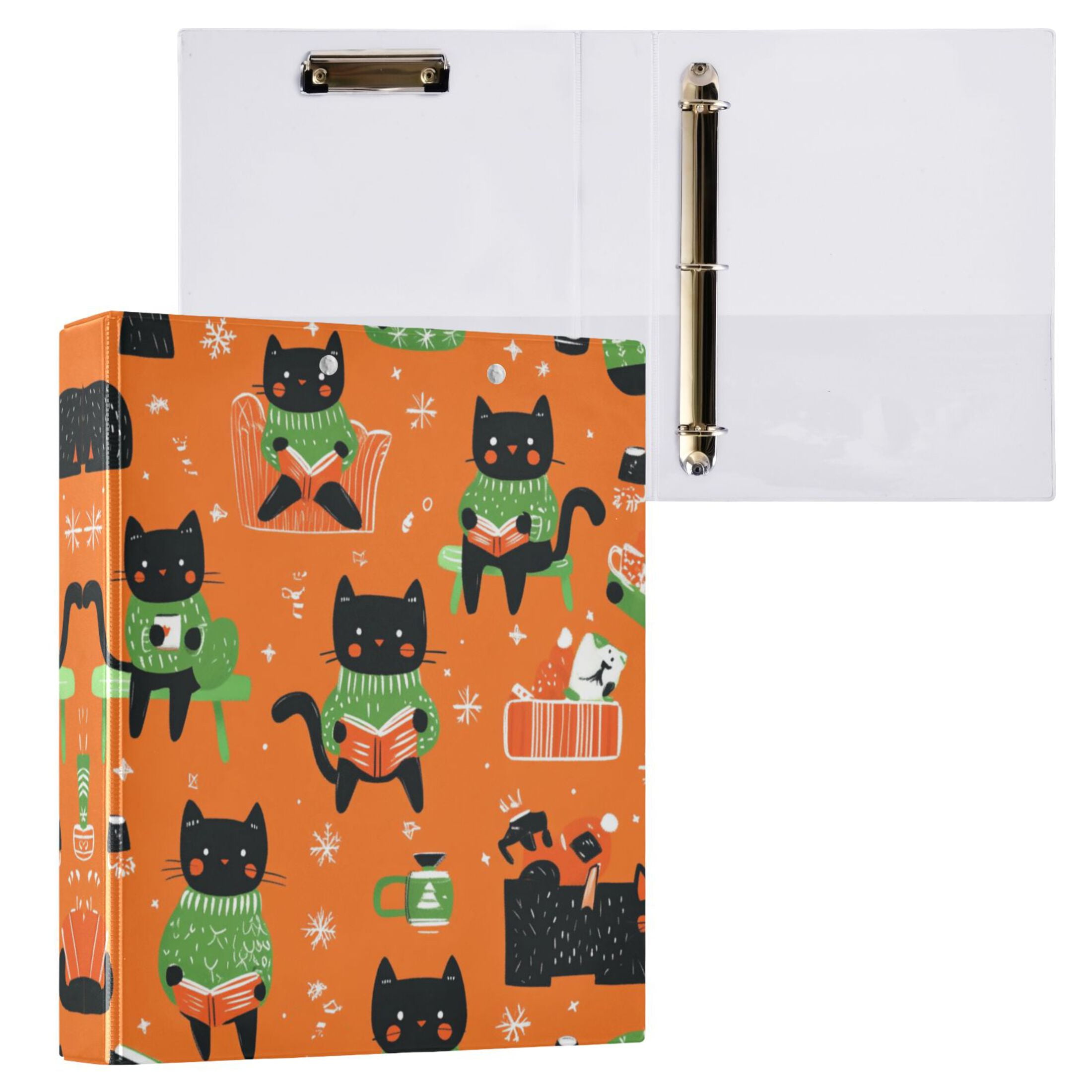 Cartoon Black Cats Pattern 3 Ring Hardcover Binders 1.5in Round Rings ...