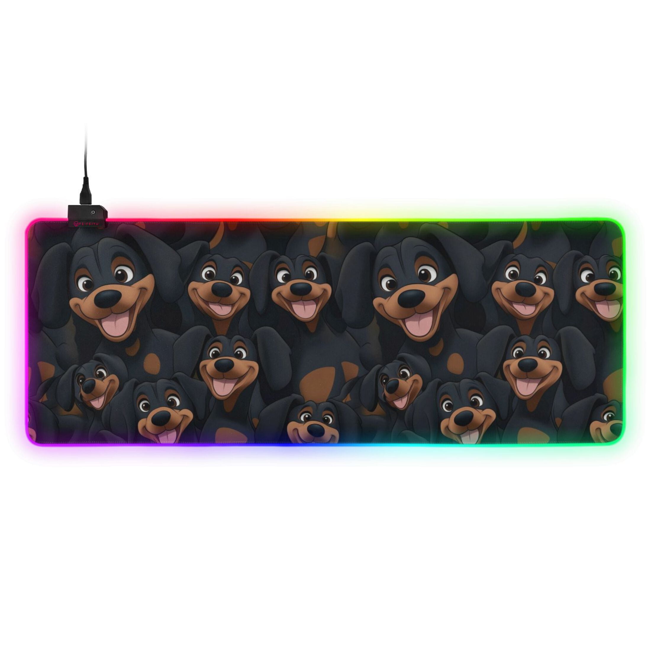 Cartoon Black Dachshund RGB Gaming Mouse Pad Large Keyboard Mat Rubber ...