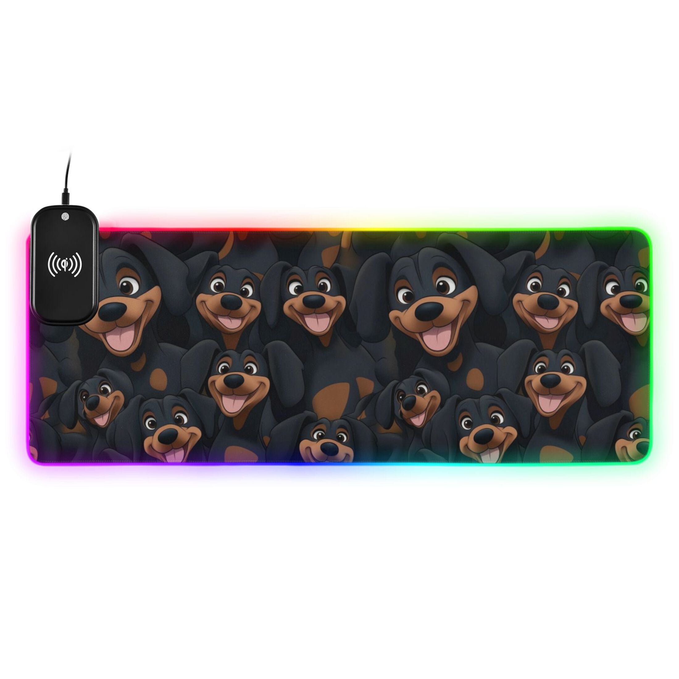 Cartoon Black Dachshund Wireless Charging RGB Gaming Mouse Pad Large ...