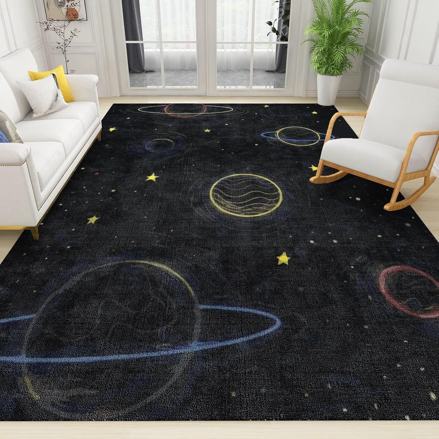 Cartoon Black Galaxy Starry Sky Area Rug 3'x4' Modern Abstract Galaxy ...