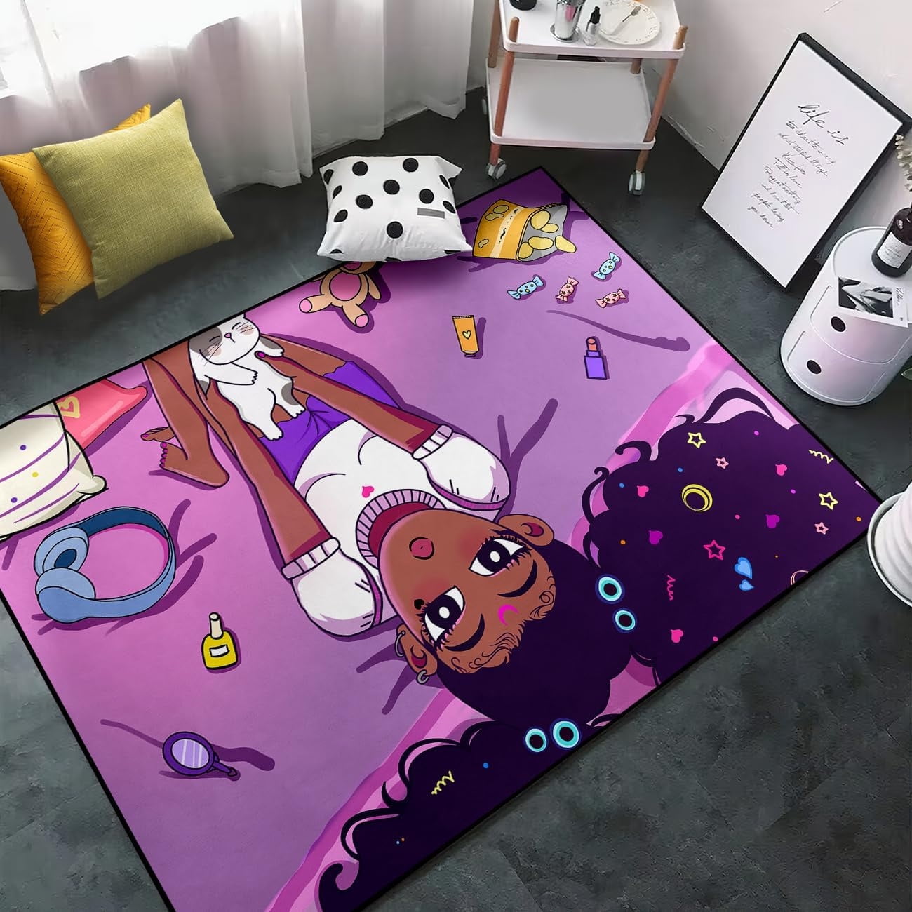 Cartoon Black Rugs for Bedroom Lovely Kids Room r Carpets Purple Carpet ...