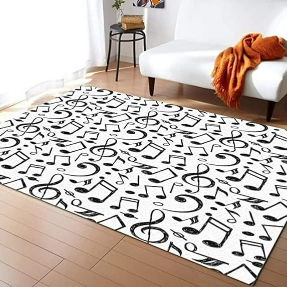 Cartoon Black White Music Notation Area Rugs, Music Lover Large Rug ...