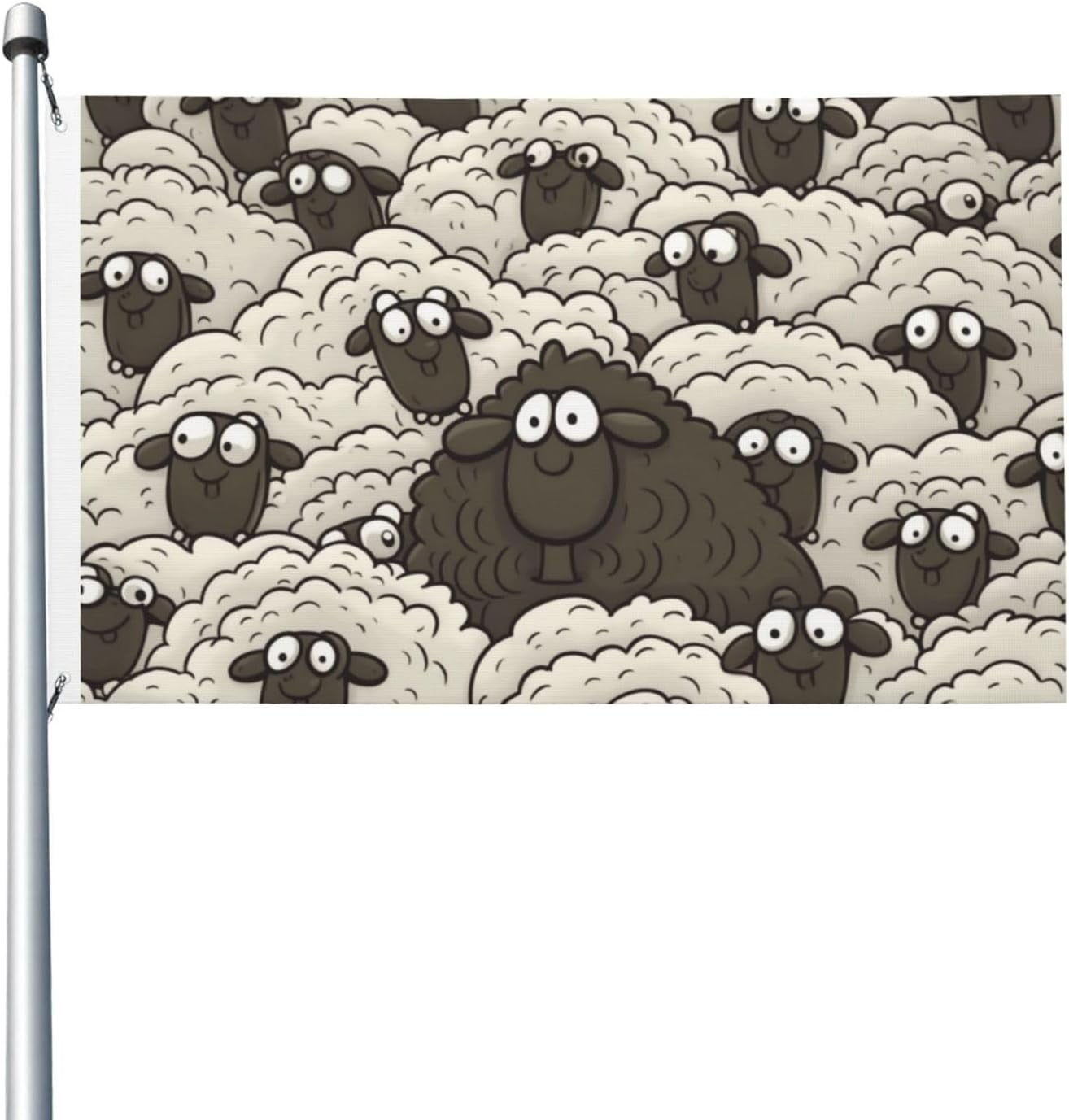 Cartoon Black White Sheep Flag 3x5 ft Flags for Outside Funny Banner ...