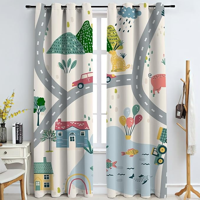 Cartoon Blackout Curtains, Forest Animal Rabbit Children's Room 2 ...