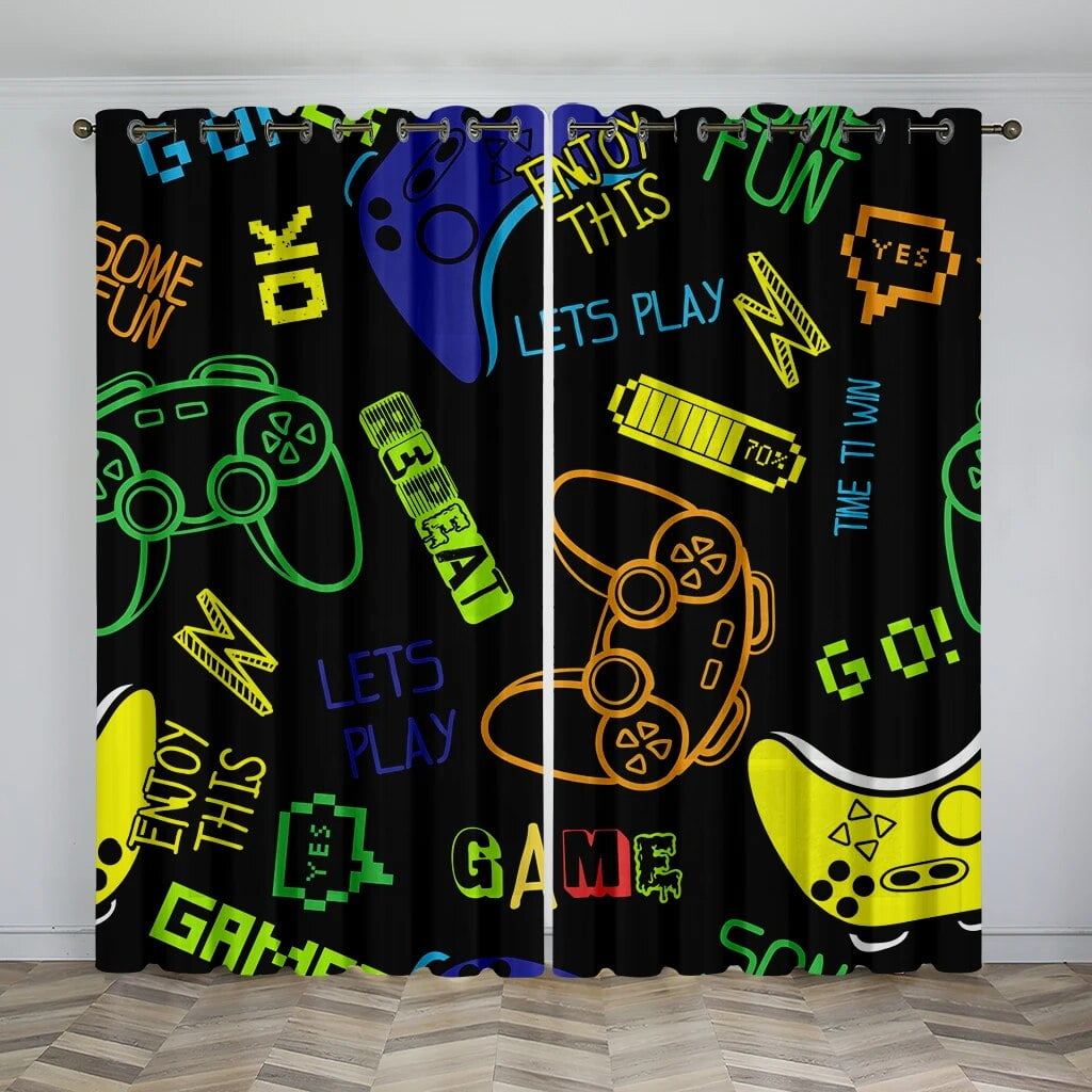Cartoon Blocks Cube Game Gamepad Switch Window Curtains Blinds For ...