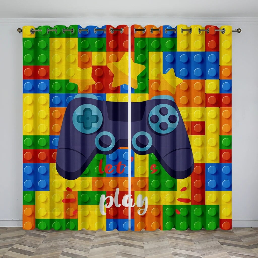 Cartoon Blocks Cube Game Gamepad Switch Window Curtains Blinds For ...