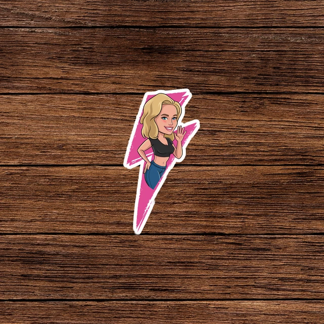 Cartoon Blond Woman Waving Hand Sticker - Pink Thunder Burst ...