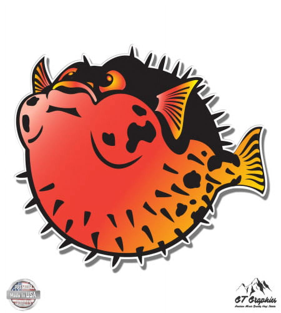 Cartoon Blowfish - 3" Vinyl Sticker - For Car Laptop I-Pad Phone Helmet ...