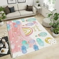 Cartoon Blue Air Balloon Kids Rugs, Cute Pink Clouds Non Slip Area Rug ...