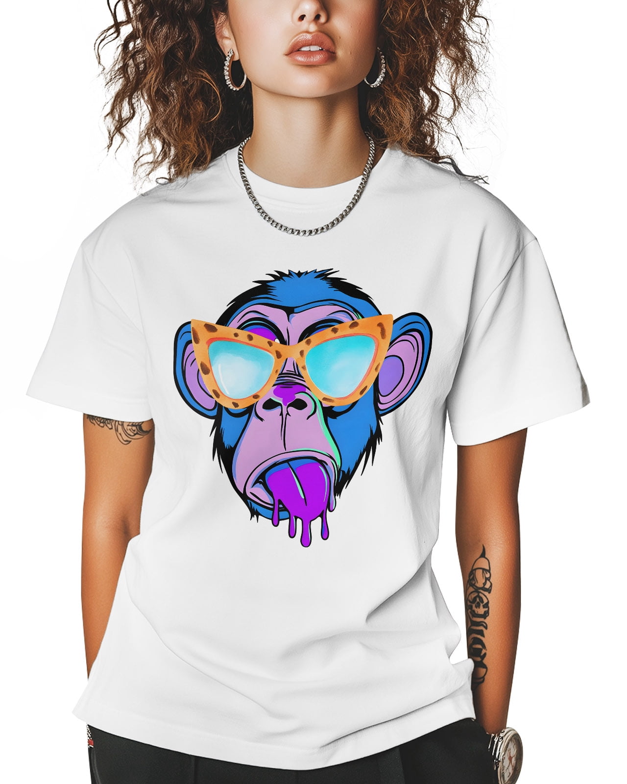 Cartoon Blue Monkey T Shirts for Women Short Sleeve Cotton Crewneck T ...