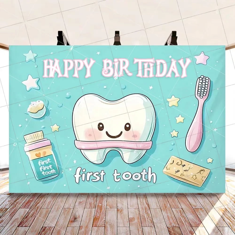 Cartoon Blue Pink My First Tooth Birthday Party Decor Baby Shower ...
