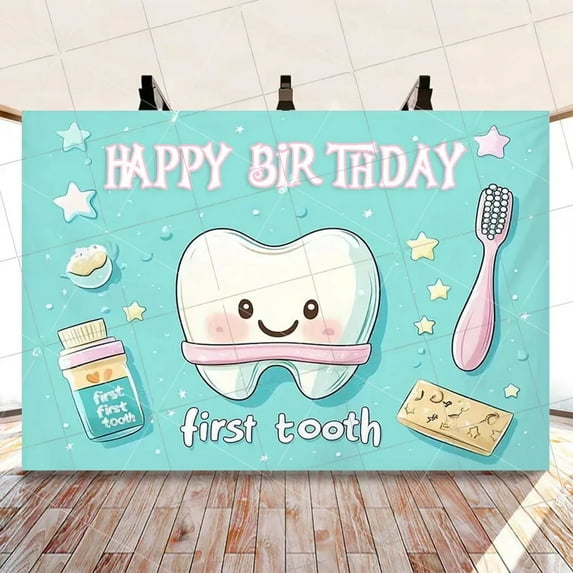 Cartoon Blue Pink My First Tooth Birthday Party Decor Baby Shower ...