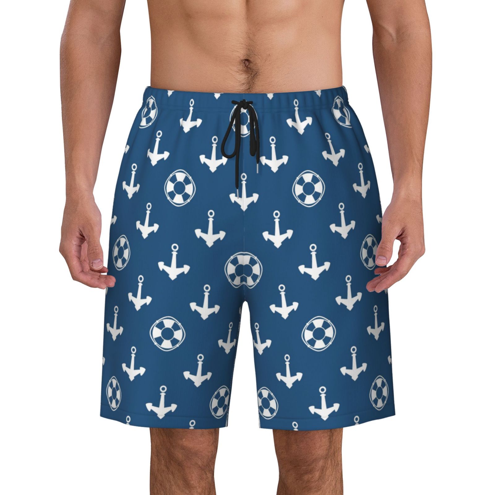 Cartoon Boat Pattern Mens Quick Dry Short Swim Trunks With Mesh Lining