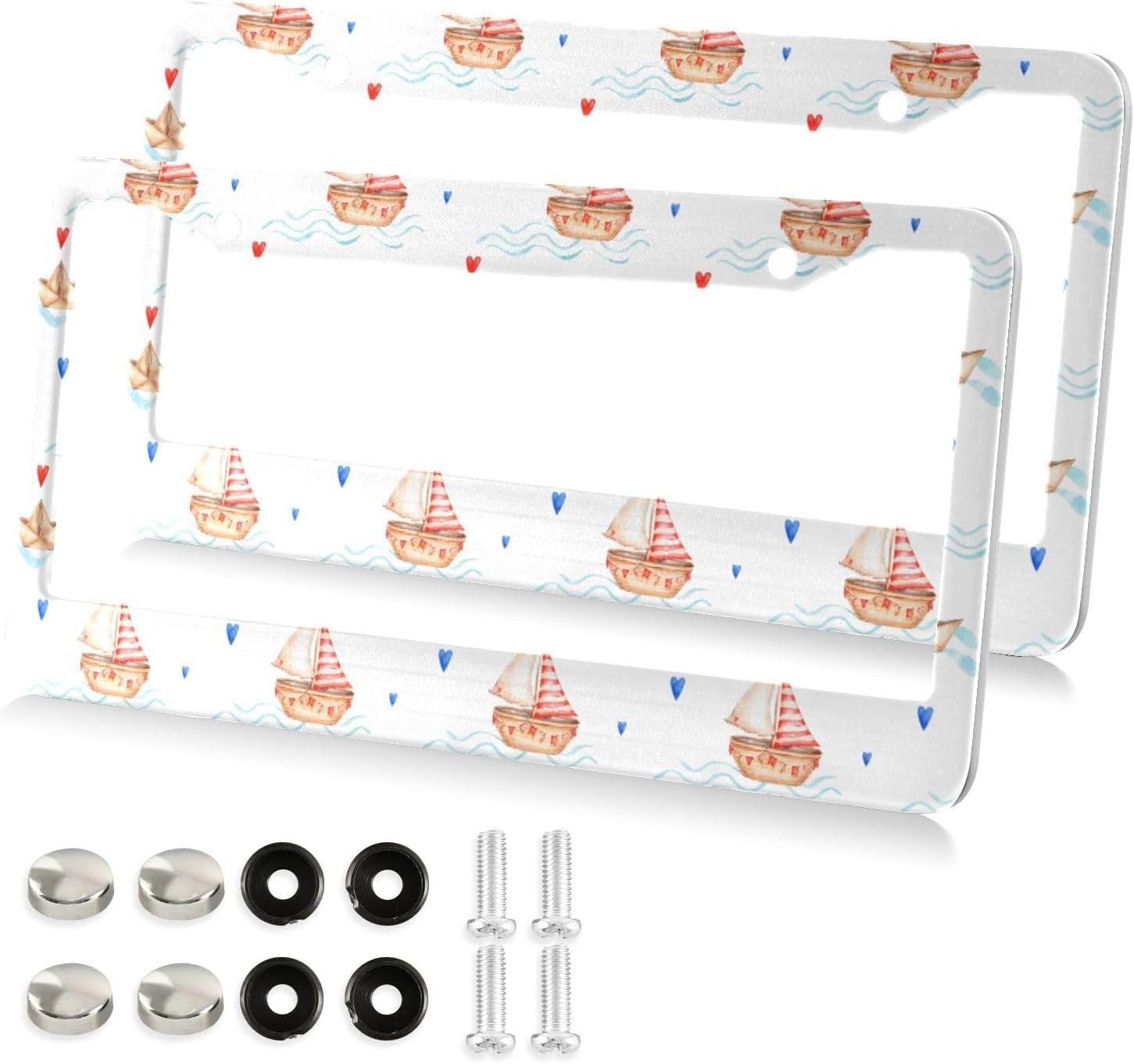 Cartoon Boats License Plate Frame - 2 Pack Universal Stainless Steel ...