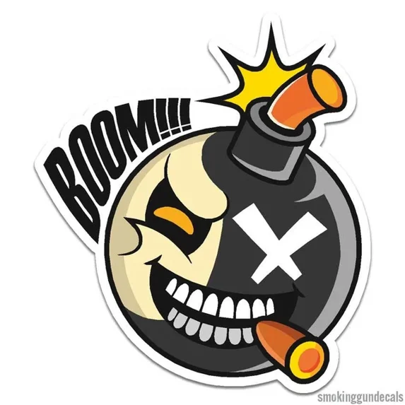 Cartoon Bomb Boom! Sticker Indoor Outdoor Phone Decal Water Bottle ...