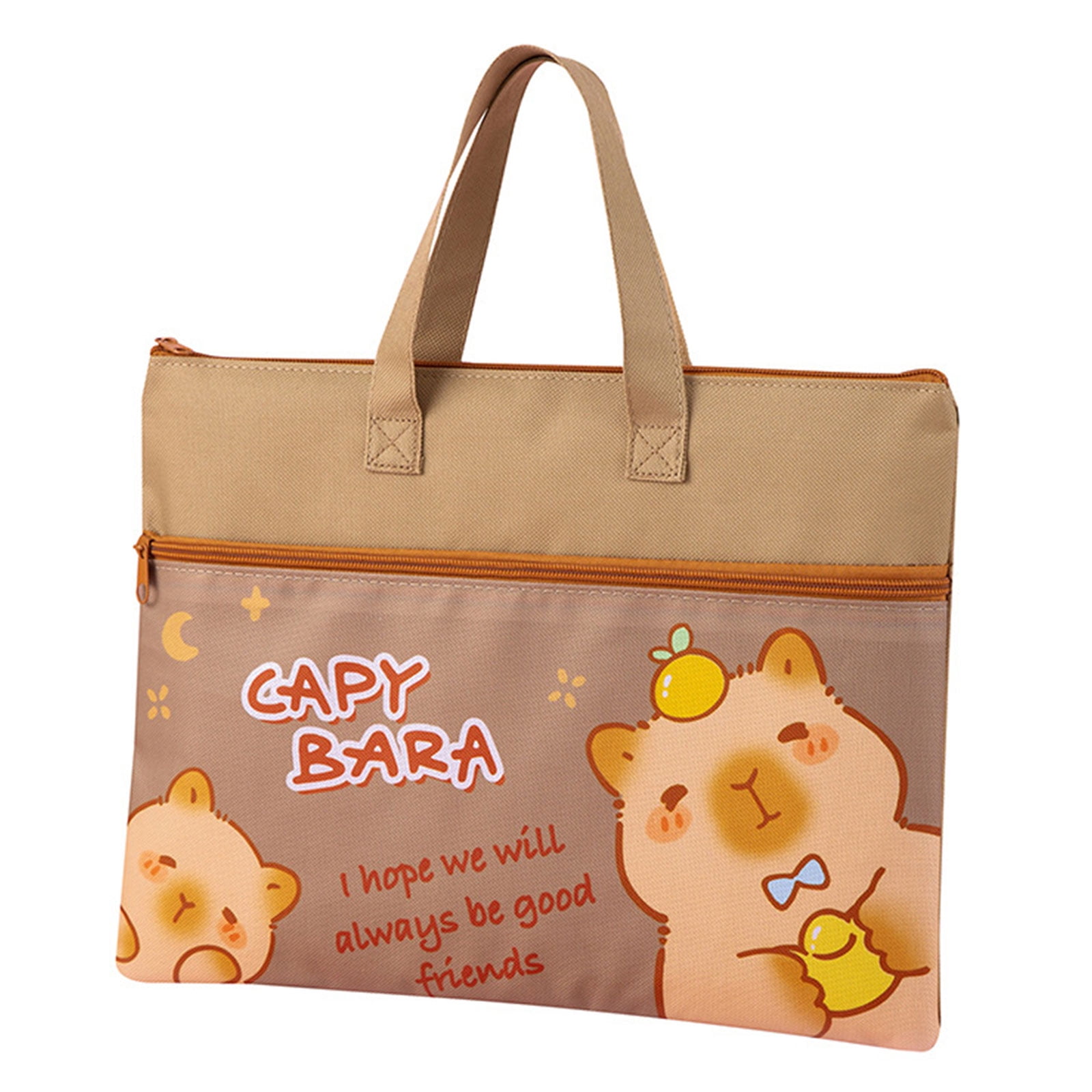 Cartoon Book Bag Handheld File Bag 2 Compartments Zippered Pouches File ...