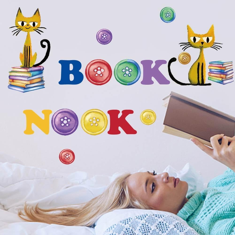 Cartoon Book Cat Wall Sticker Book Cat Wall Decals Book Cat Wall Decor ...