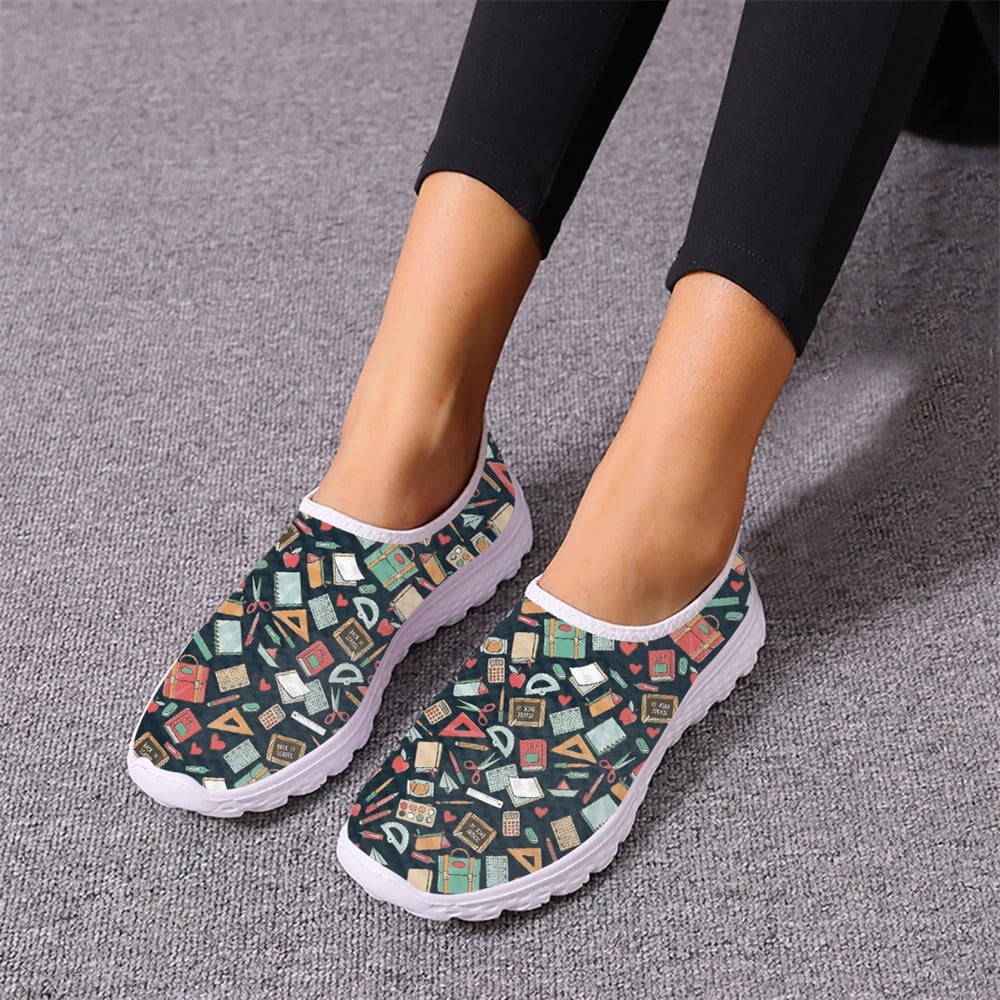 Cartoon Books Learning Tools Print Ladies Spring Autumn Sneakers ...