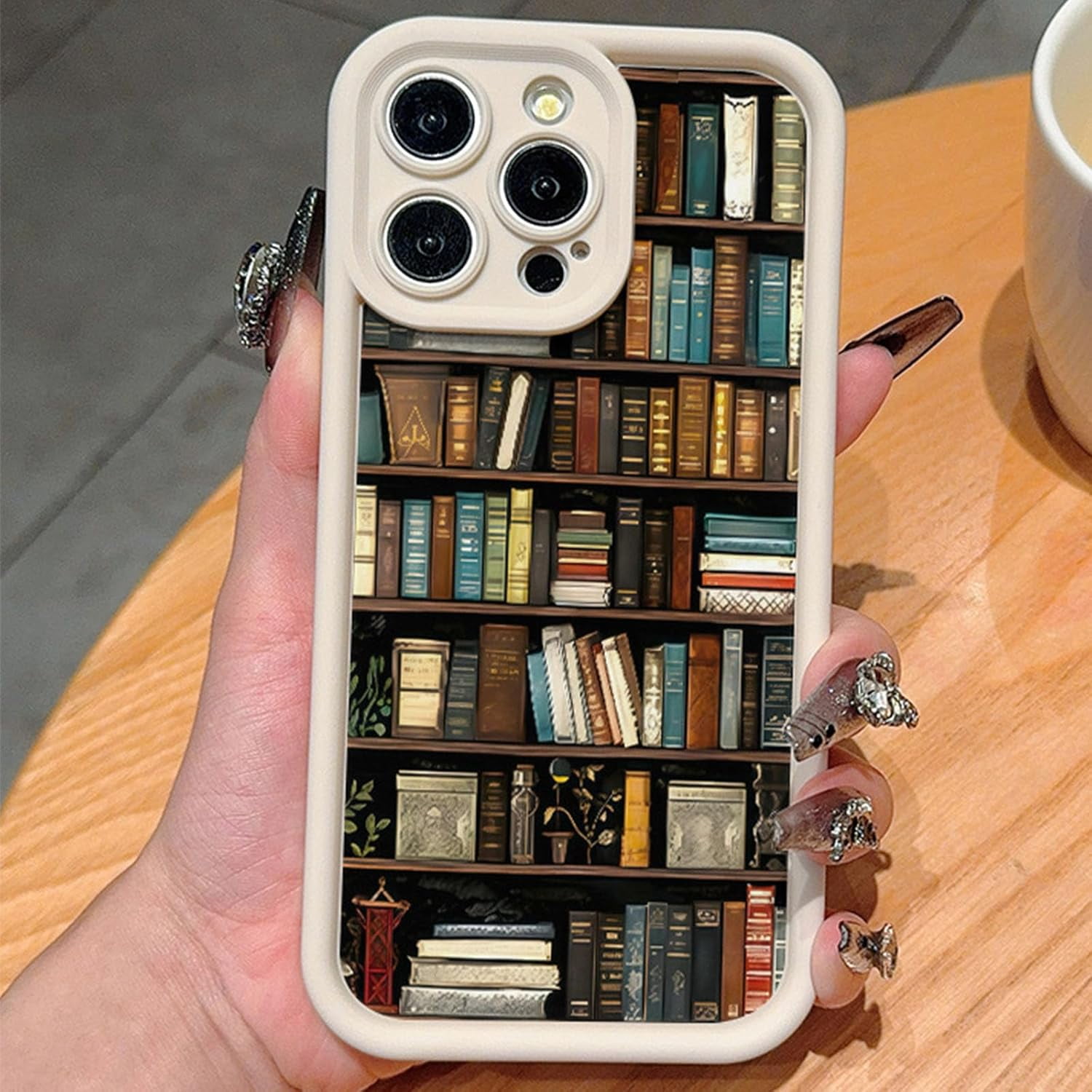 Cartoon Bookshelf Pattern TPU Phone Case, Bookshelf Phone Case, Vintage ...