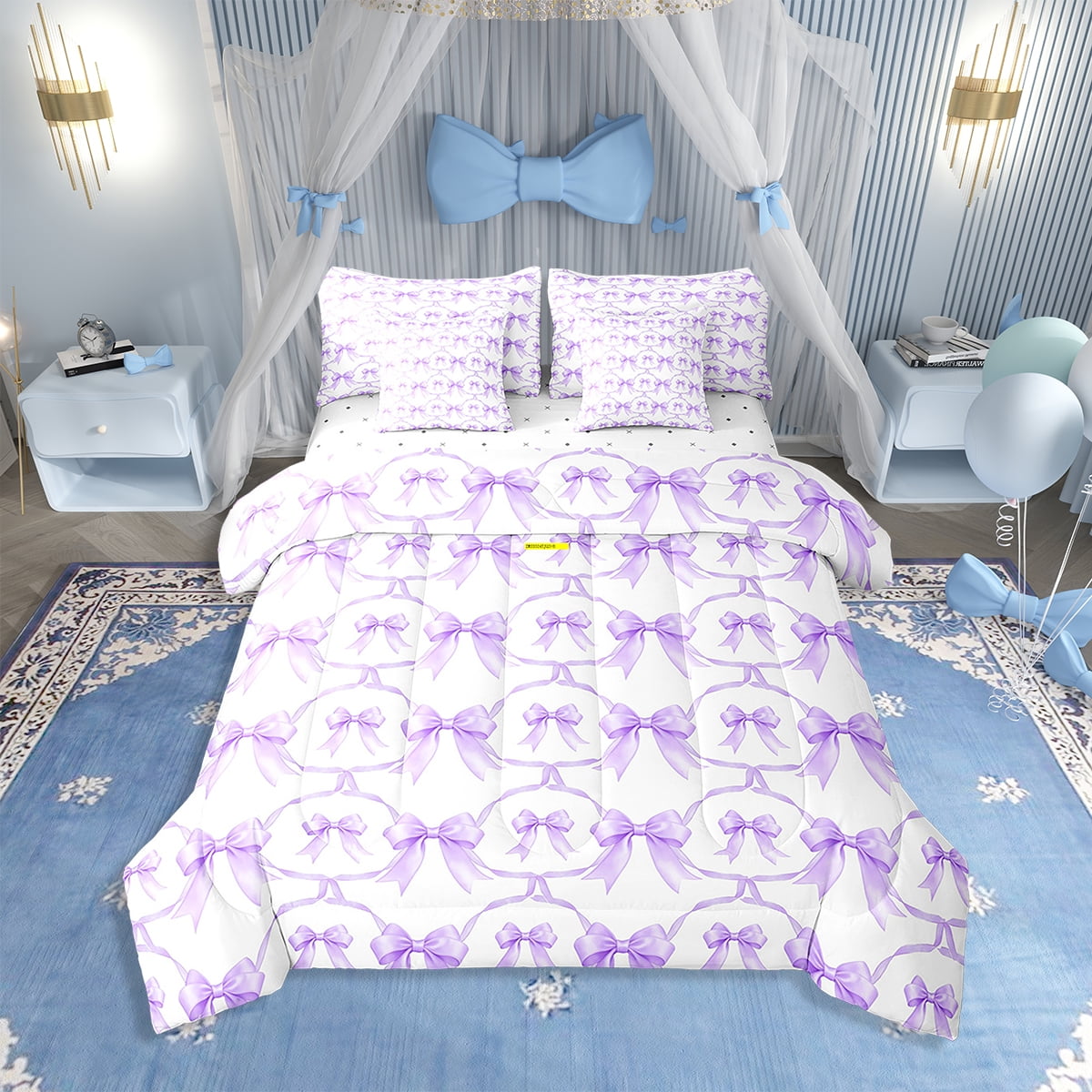 Cartoon Bowknot 7 Piece Comforter Set Twin Bow Knot Bedding Butterfly ...