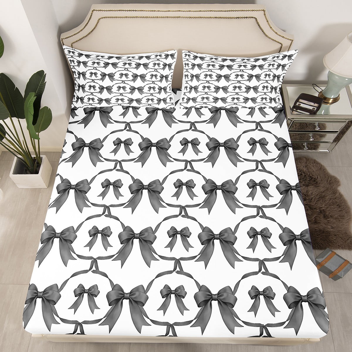 Cartoon Bowknot Bed Sheets Full Bow Knot Fitted Sheet Butterfly Knot ...