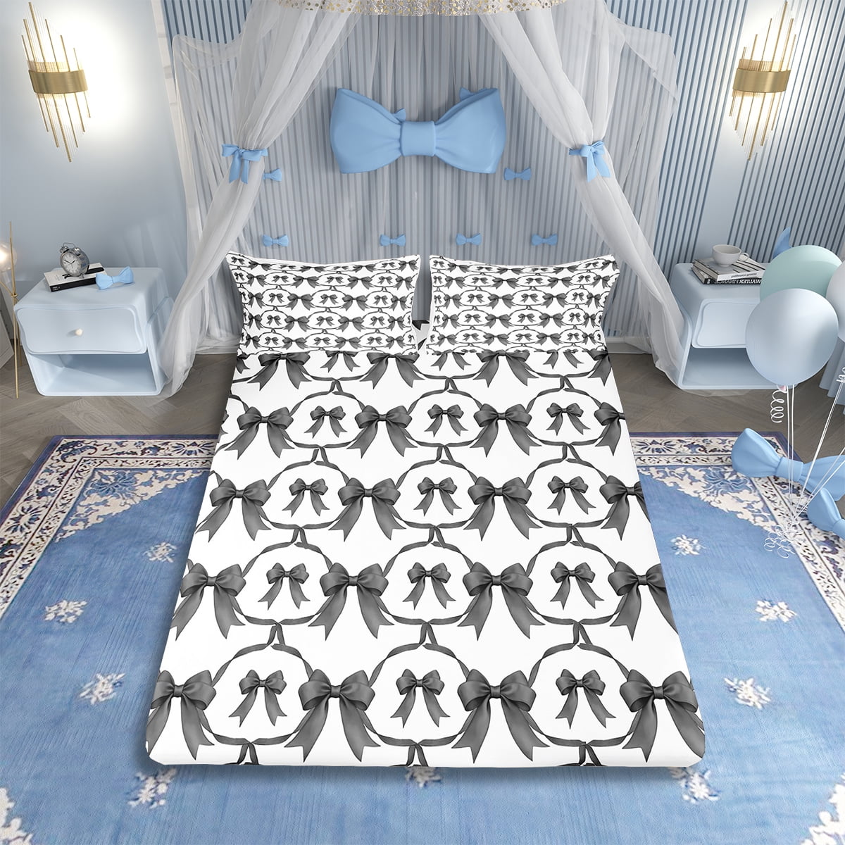 Cartoon Bowknot Bed Sheets Set Queen Bow Knot Sheet Set Butterfly Knot ...