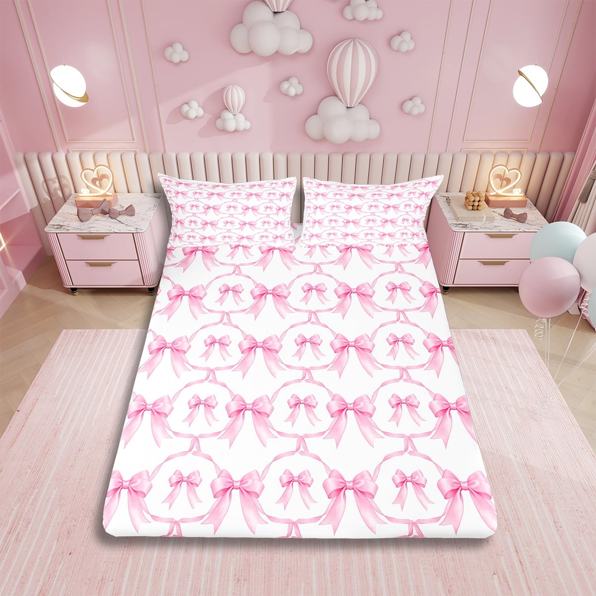 Cartoon Bowknot Bed Sheets Set Twin Bow Knot Sheet Set Butterfly Knot Bow Tie Sheets Watercolor ...