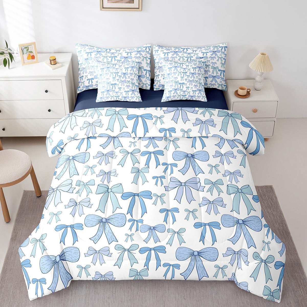 Cartoon Bowknot Comforter Set 7 Pieces,Bow Tie Butterfly Knot Princess ...