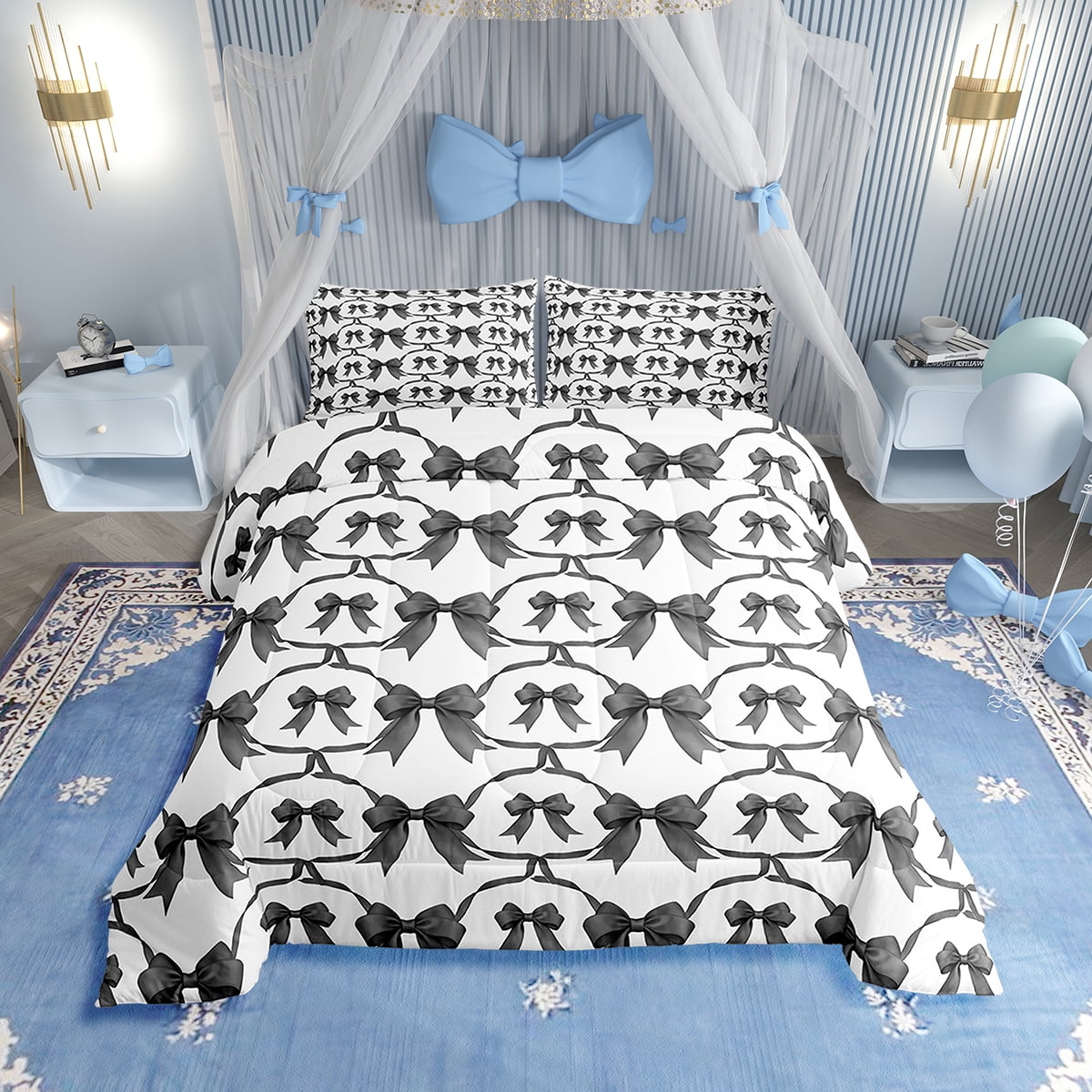 Cartoon Bowknot Comforter Set Twin Bow Knot Bedding Butterfly Knot Bow Tie Bedding Comforter ...