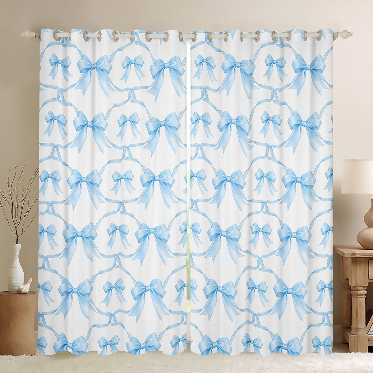Cartoon Bowknot Curtains 42"Wx90"L,2 Panels Bow Knot 30%-50% Blackout ...