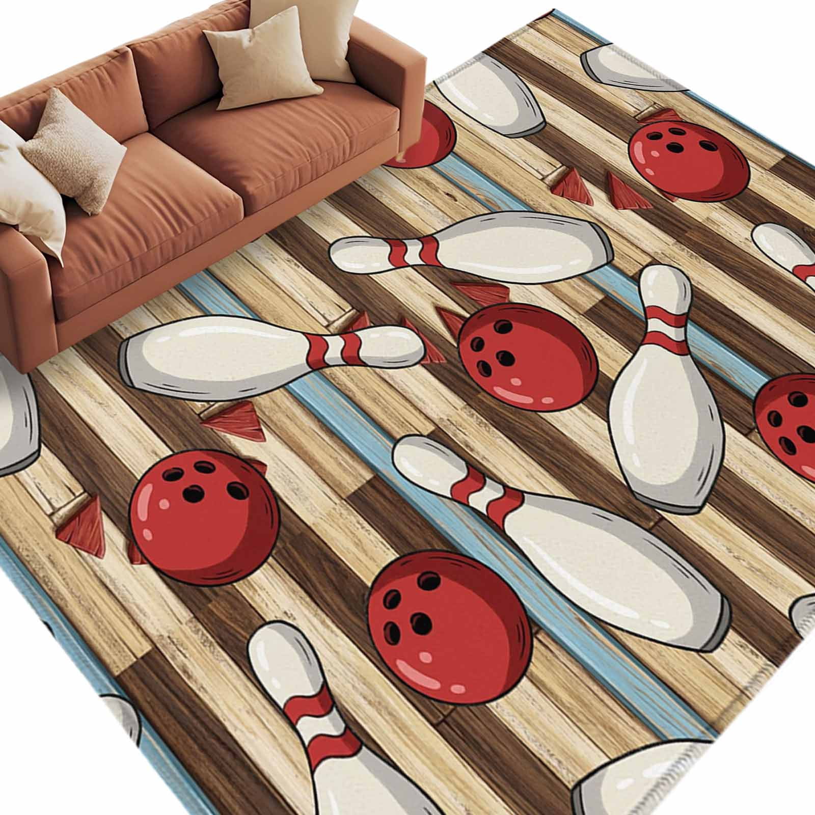 Cartoon Bowling Area Rug 5x8 Washable Rug Non Slip Modern Funny Balls ...