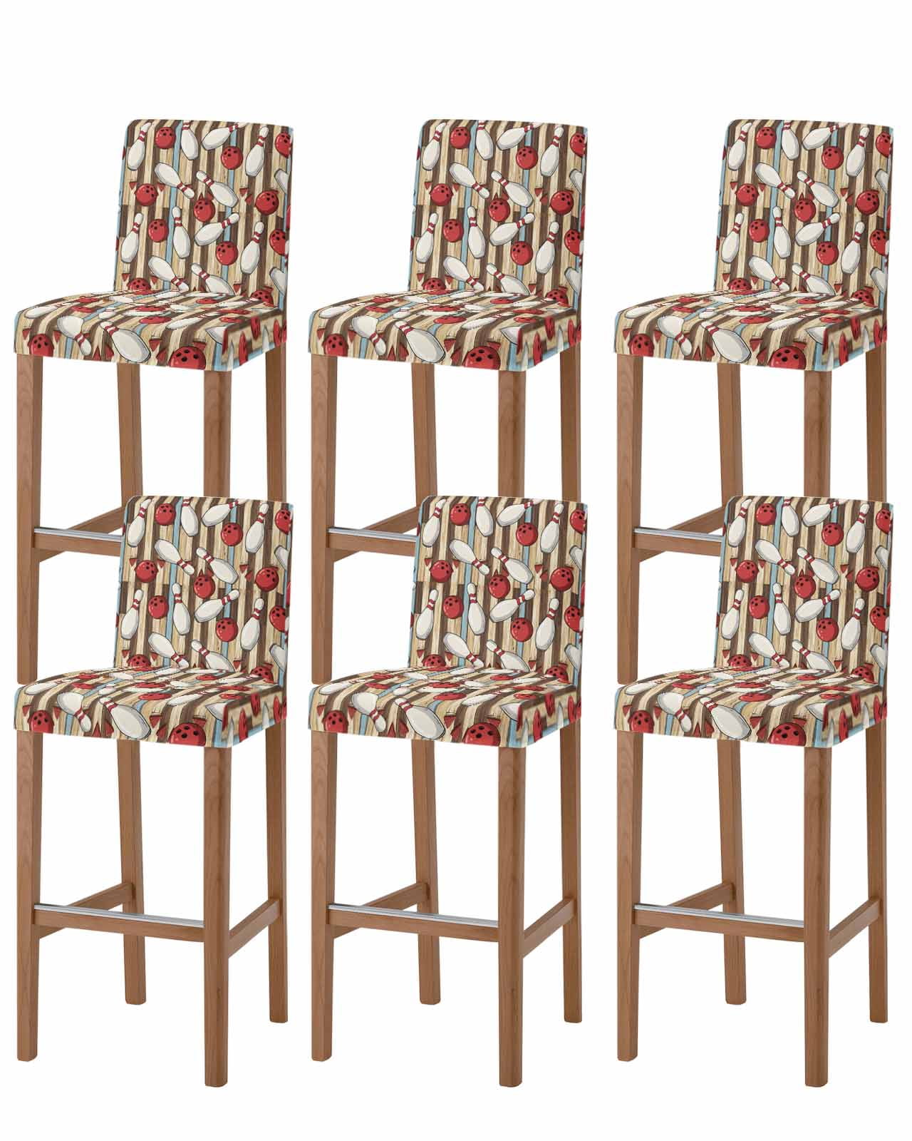 Cartoon Bowling Bar Stool Covers Set of 6, Modern Funny Balls Sports ...