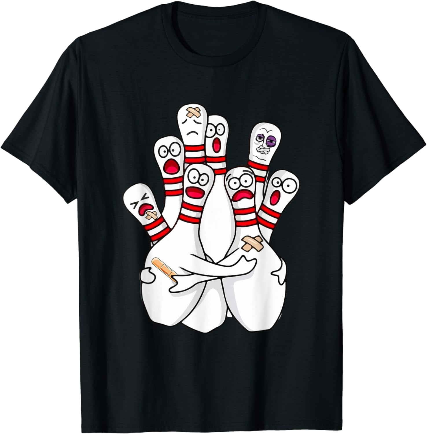 Cartoon Bowling Scared Bowling Pins Funny Sport Bowler T-Shirt ...