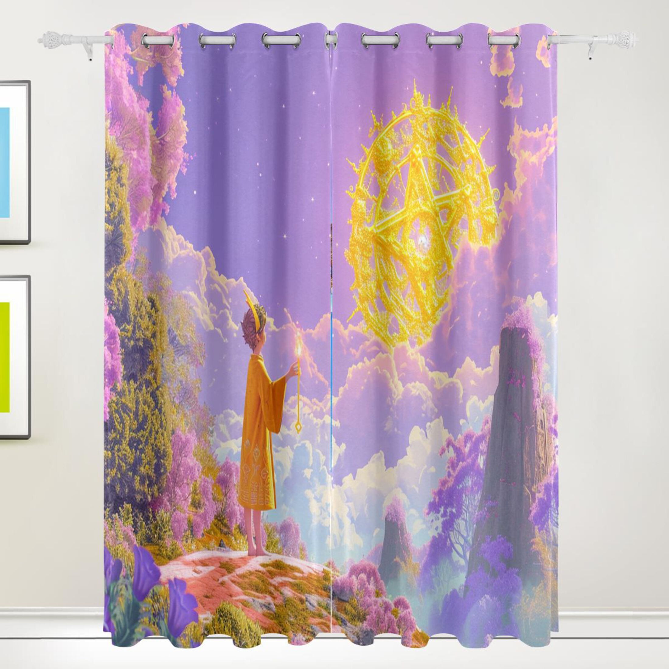 Cartoon Boy with Staff Blackout Curtains 2 Panels Set Grommet Drapes ...