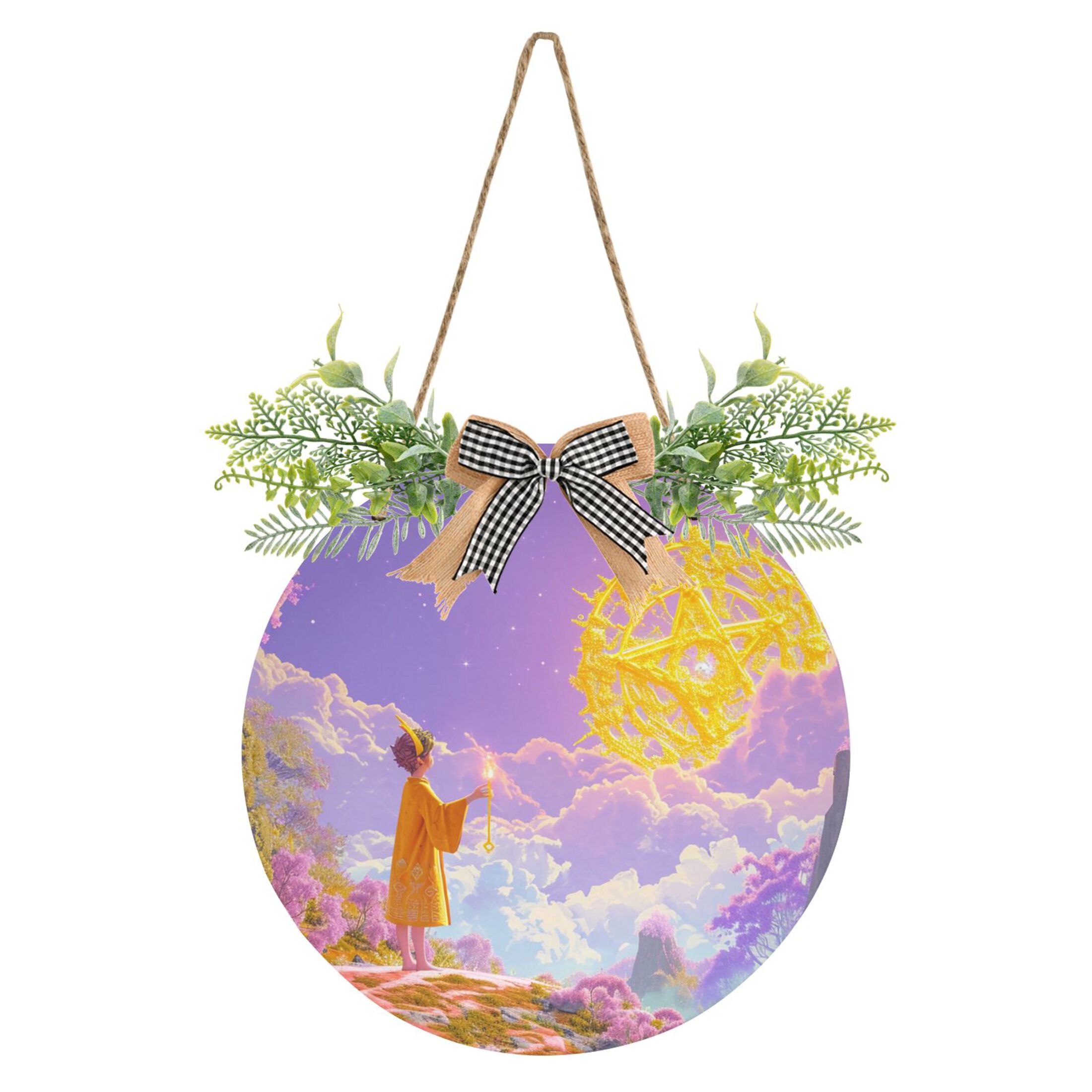 Cartoon Boy with Staff Welcome Front Door Sign Round 12 inch Porch ...