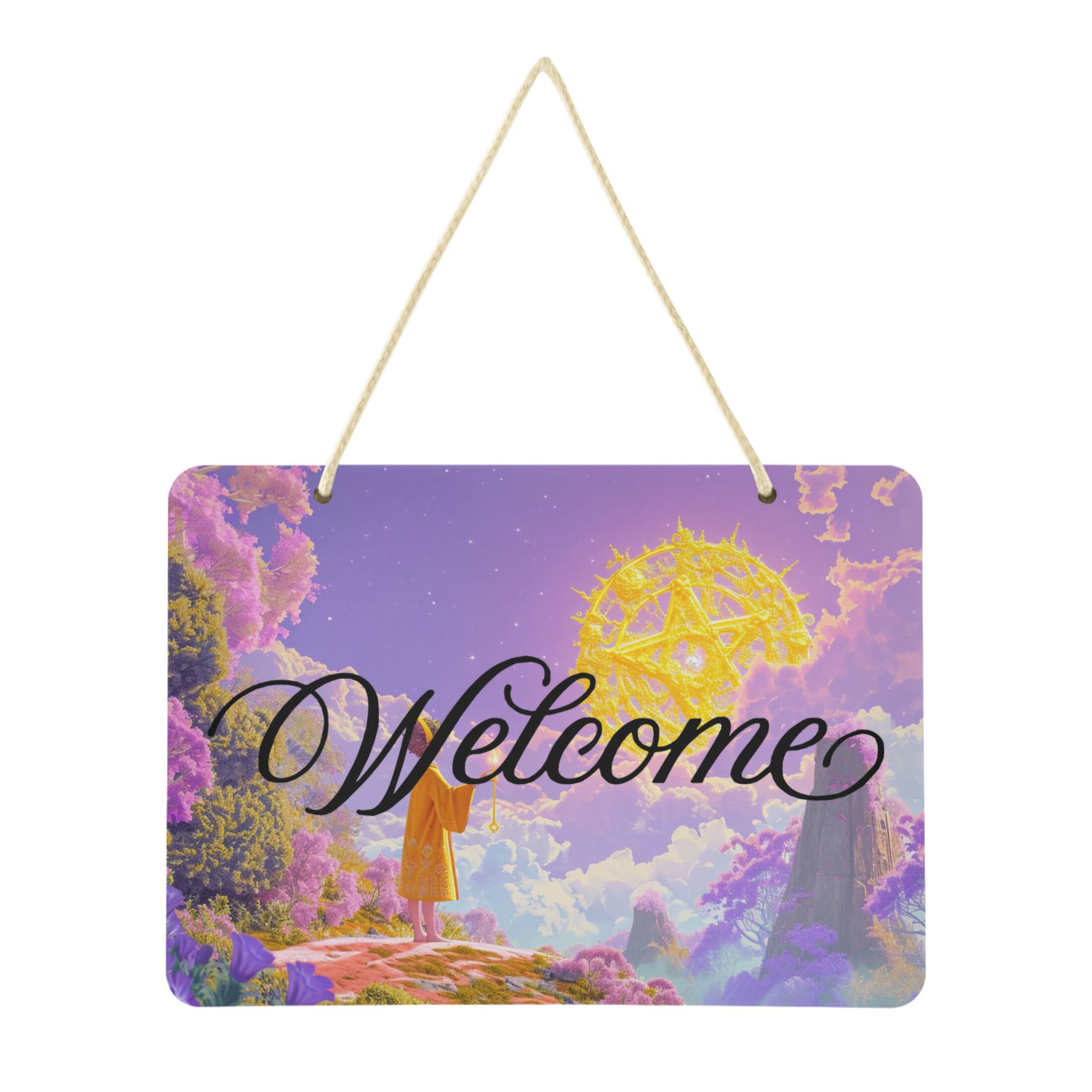 Cartoon Boy with Staff Welcome Sign Front Door PVC 14x10 inch Hanger ...