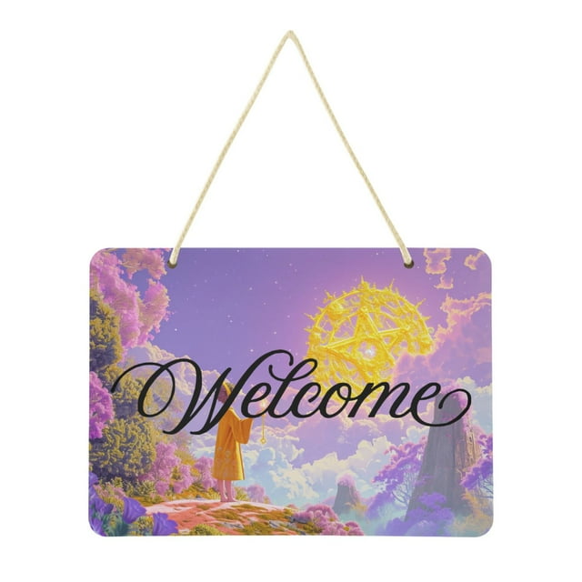 Cartoon Boy with Staff Welcome Sign Front Door PVC 14x10 inch Hanger ...