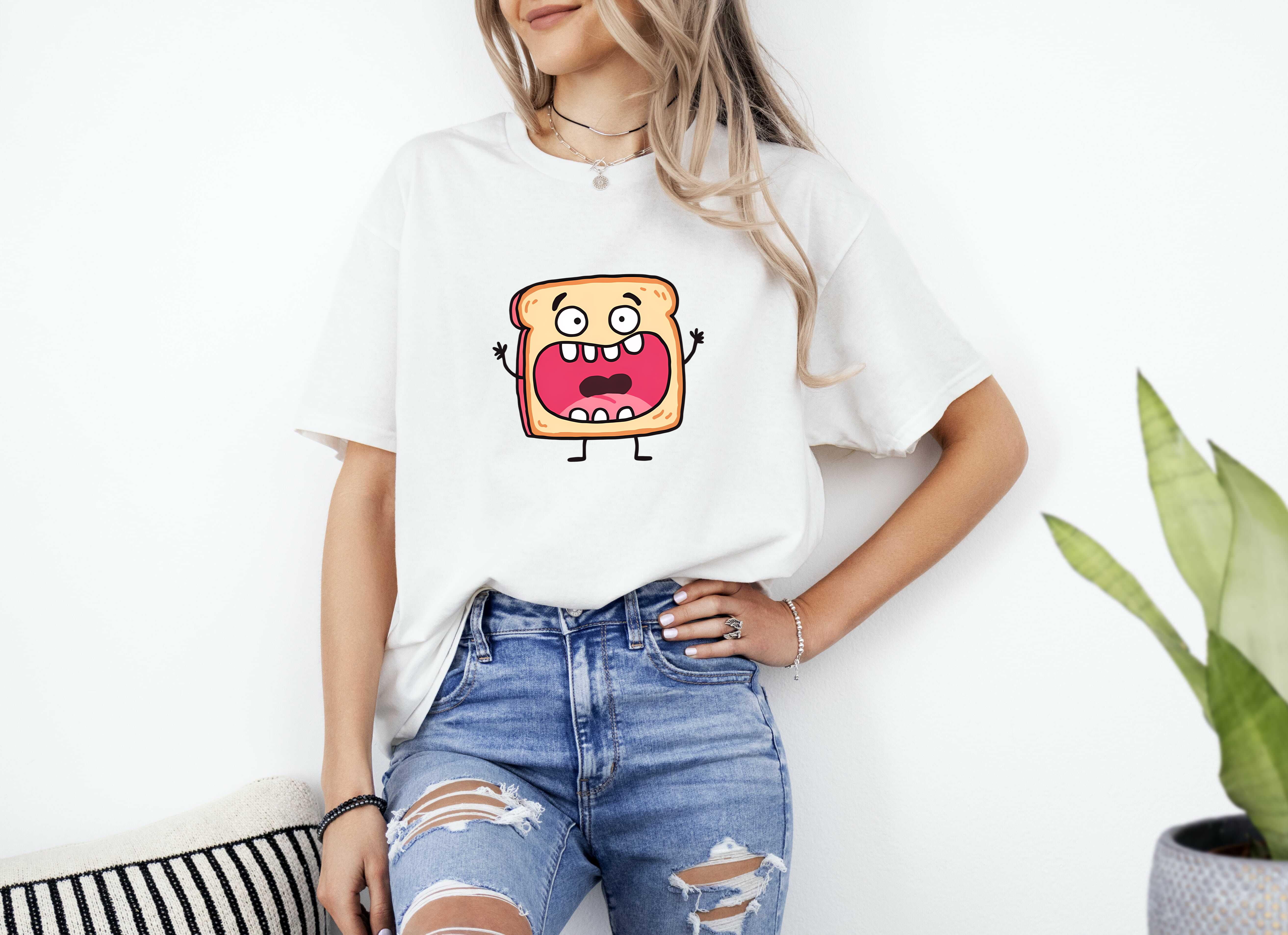 Cartoon Bread Face Fun Hungry Emoji Foodie Art Graphic T-Shirt, for men ...
