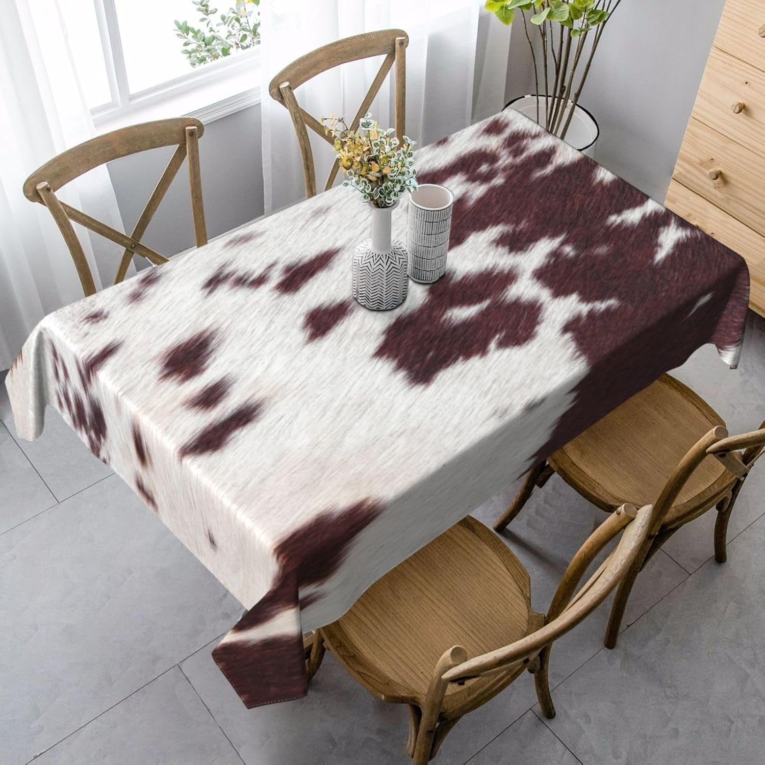 Cartoon Brown Cowhide Rectangular Tablecloth Farm Animal Brown Cowhide ...