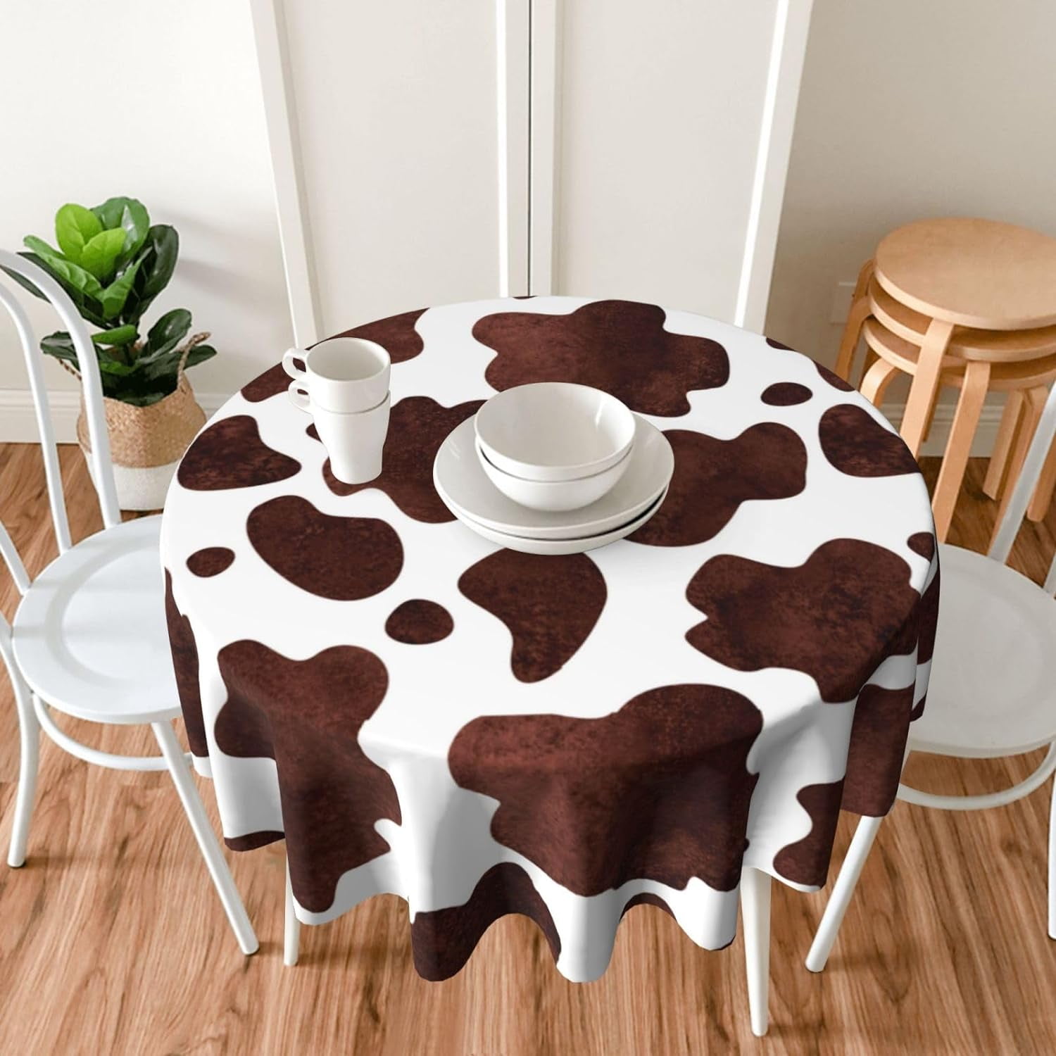 Cartoon Brown Cowhide Round Tablecloth,Farm Animal Brown Cowhide Print ...