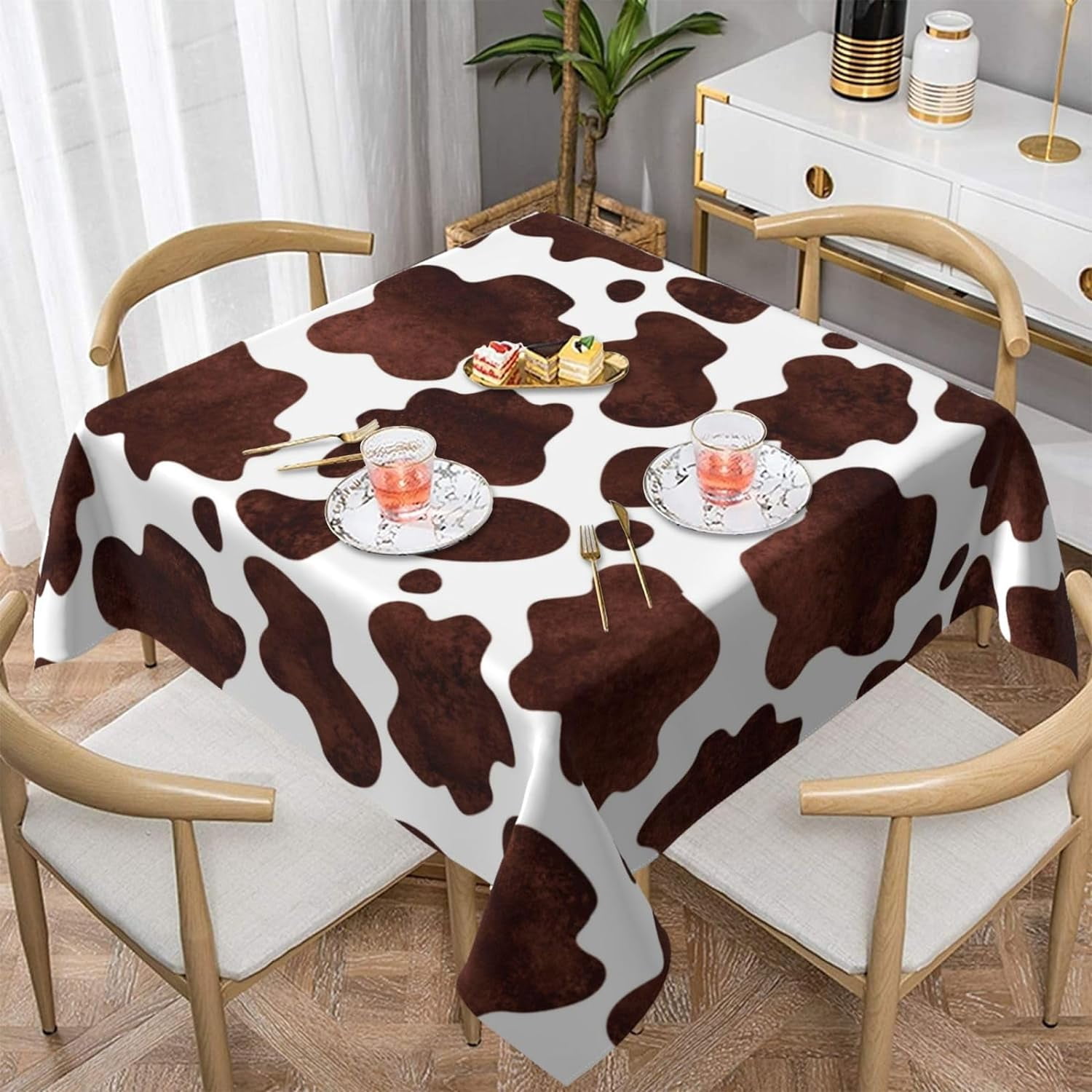 Cartoon Brown Cowhide Square Tablecloth,Farm Animal Brown Cowhide Print ...