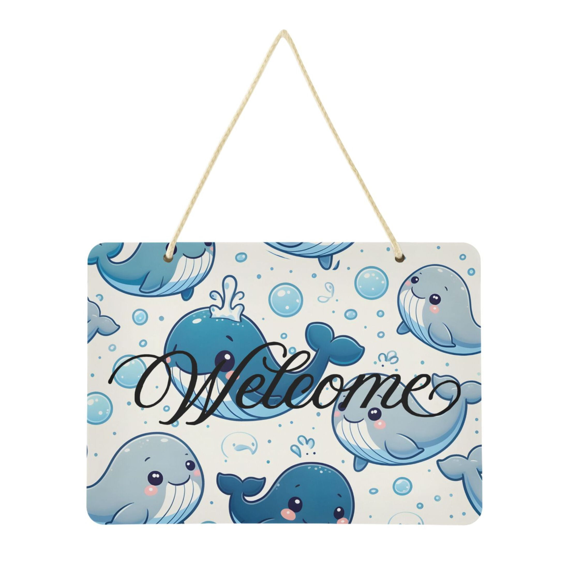 Cartoon Bubbles and Whale Welcome Sign Front Door PVC 14x10 inch Hanger ...